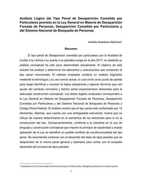 Pdf An Lisis L Gico Del Tipo Penal De Desaparici N Cometida Por