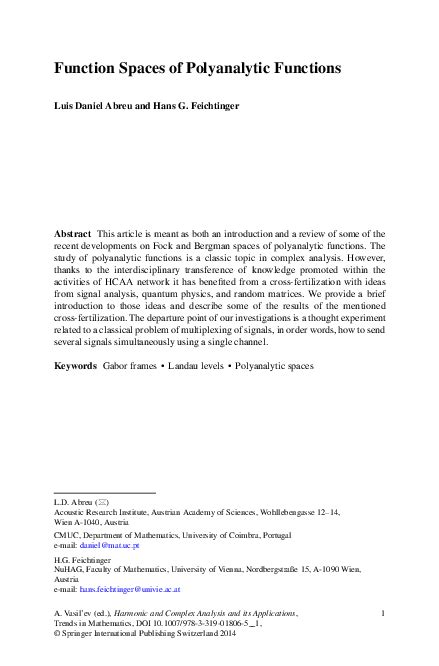 pdf function spaces of polyanalytic functions luis daniel abreu