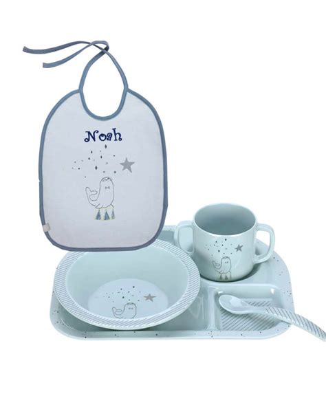Coffret repas bébé bavoir personnalisé More Magic Phoque Ourson Câlin