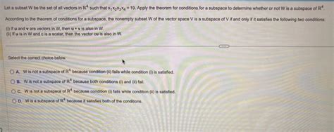 solved let a subset w be the set of all vectors in r4 such