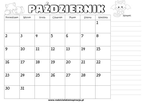 Kalendarz Październik 2023 do druku PDF RodzicielskieInspiracje pl