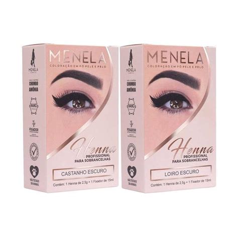 2 Kit Henna Fixador Profissional Castanho Escuro E Loiro Menela