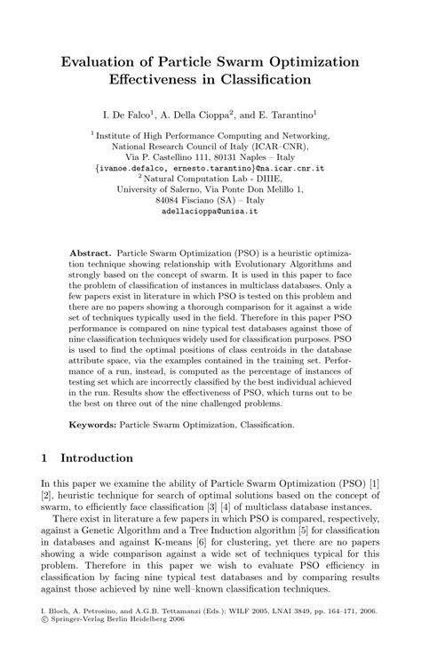 pdf evaluation of particle swarm optimization effectiveness in classification