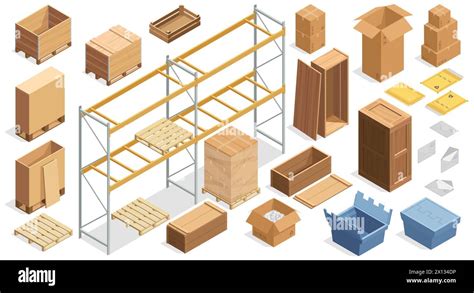 Isometric Shipping Packages Closed Cardboard Carton Boxes Open