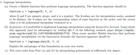 solved 1 lagrange interpolation a create a matlab