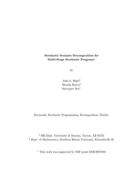 pdf stochastic scenario decomposition for multistage stochastic programs