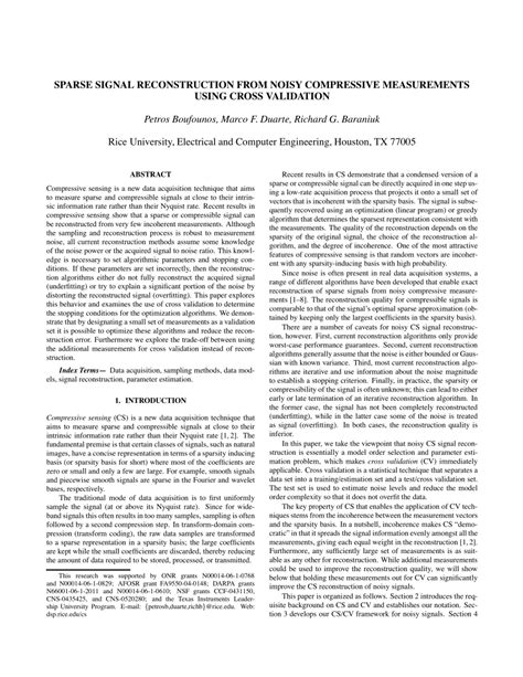 pdf sparse signal reconstruction from noisy compressive measurements using cross validation