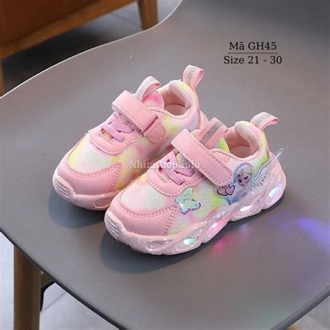 Giày đèn LED phát sáng cho bé gái 1 5 tuổi màu hồng họa tiết công ch