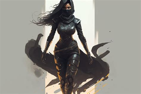 Premium Photo Ninja Woman In Full Bodysuit Isolated Black Background