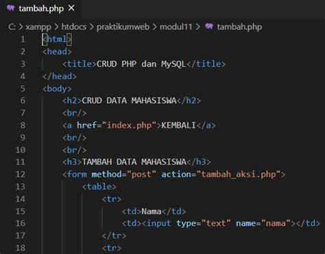 tugas pemrograman web database mysql lanjutan membuat crud dan print data dengan php and mysqli