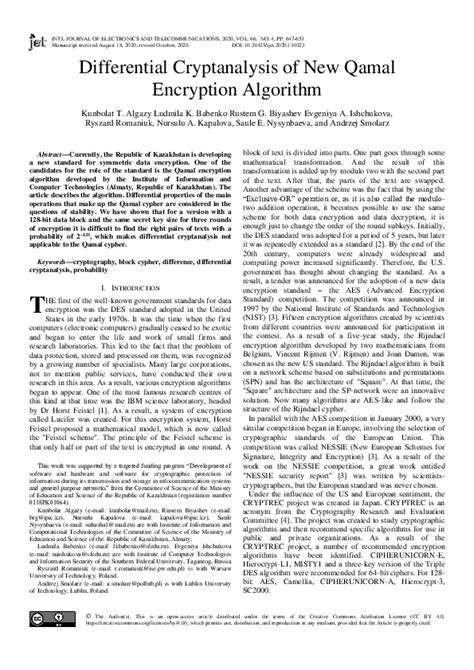 pdf differential cryptanalysis of new qamal encryption algorithm ryszard romaniuk