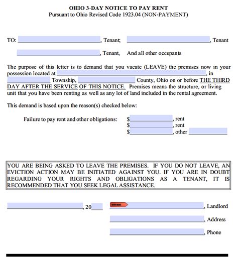 Eviction Notice Ohio Template