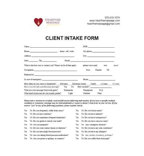 Spa Client Intake Form Template