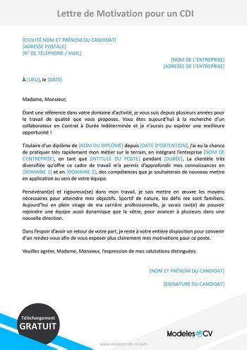 Lettre De Motivation Pour Un Cdi En Exemple Gratuit