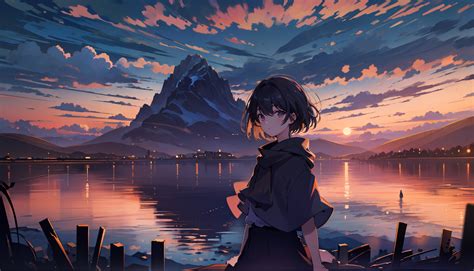 X Resolution Anime Girl In Mountains Lake K Wallpaper