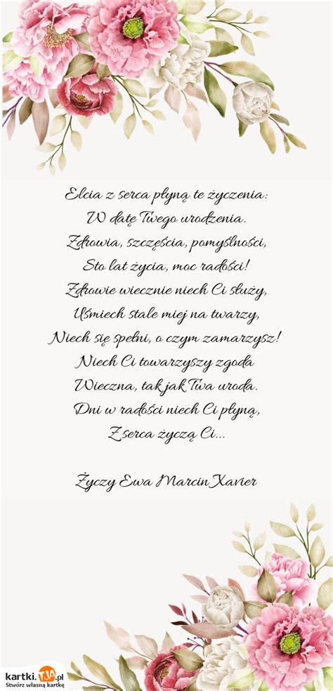 Elcia z serca płyną te życzenia Darmowe kartki