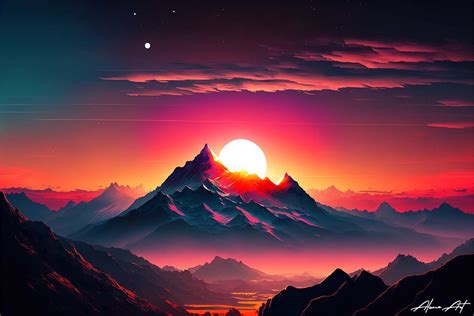Stunning Mountain Sunrise Vector Art Graphic By Alone Art Creative