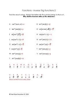 Inverse Trig Functions Worksheet With Answers Worksheet For Fun