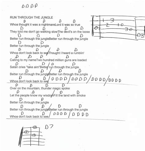 A Handwritten Music Sheet With The Words Run Through The Jungle
