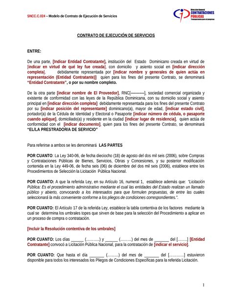 SNCC C024 Contrato Ejecucion de Servicios CONTRATO DE EJECUCIÓN DE