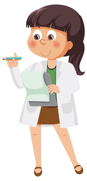 Personaje de dibujos animados de niña científica Vector Premium
