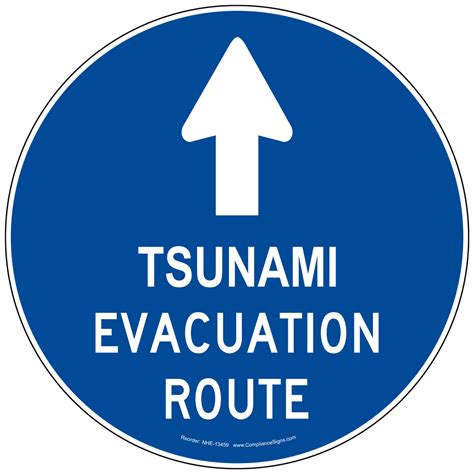 Emergency Sign Tsunami Evacuation Route With Up Arrow
