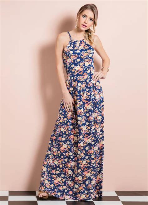 Vestido Longo Floral Quintess Sem Mangas Quintess