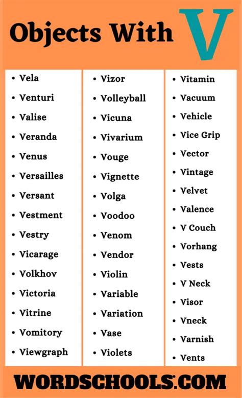 Objects That Start With Letter V