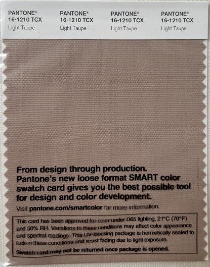 Pantone SMART Color Swatch Card 16 1210 TCX Light Taupe Columbia Omni