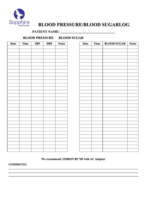 Printable Blood Pressure And Blood Sugar Log Sheet Pdf Printable