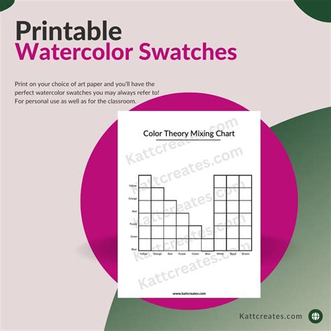Printable Color Theory Mixing Chart Worksheet For Art Etsy