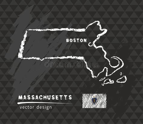 Mapa De Massachusetts Dibujo De La Pluma Del Vector En Fondo Negro