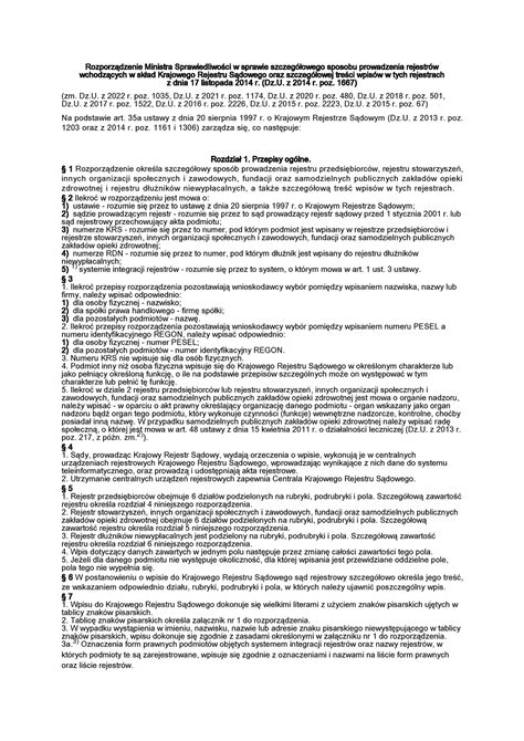 Rejestry Krajowego Rejestru Sądowego prowadzenie Rozporz dzenie