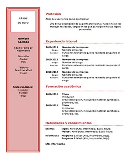 Curriculum Vitae Basico Para Llenar DESCARGAR GRATIS