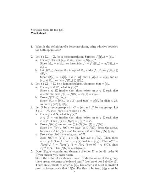 13 questions on introduction to abstract algebra worksheet math 444 docsity