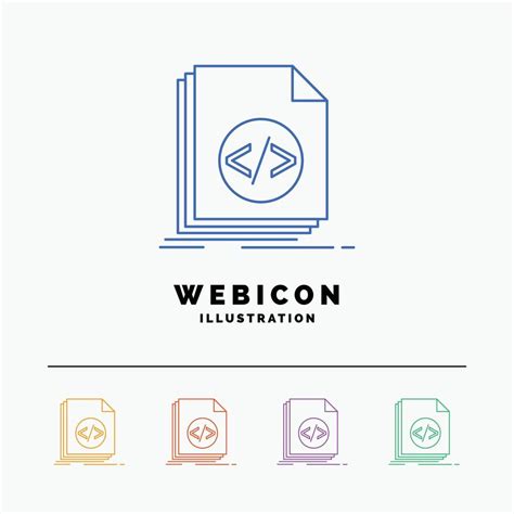 code coding file programming script 5 color line web icon template isolated on white vector