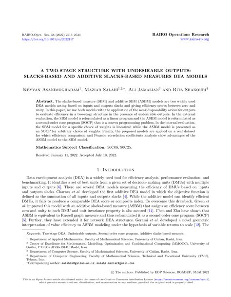 pdf a two stage structure with undesirable outputs slacks based and additive slacks based