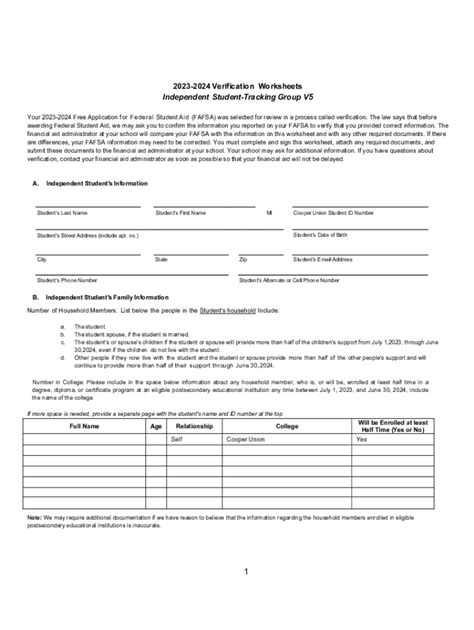 Fillable Online 2023 2024 Verification Worksheets Fax Email Print