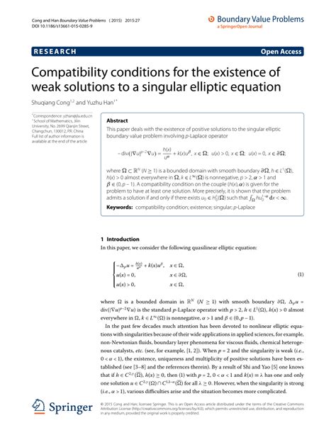 pdf compatibility conditions for the existence of weak solutions to a singular elliptic equation