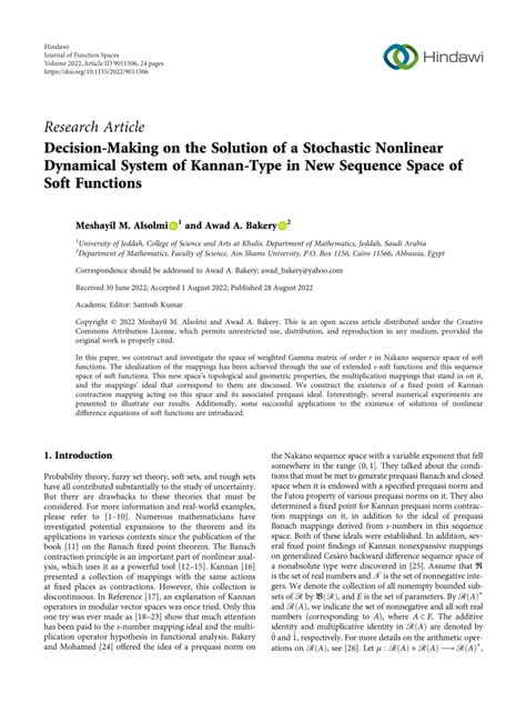 pdf decision making on the solution of a stochastic nonlinear dynamical system of kannan type