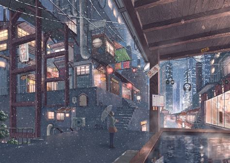 Fond d écran Paysage urbain nuit Filles anime neige parapluie