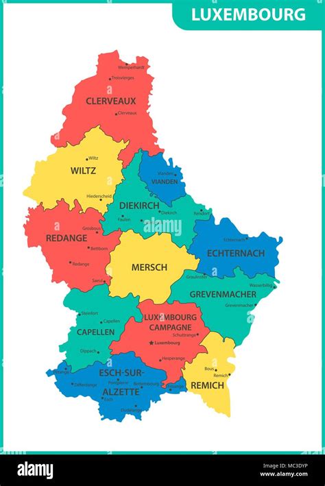 The Detailed Map Of The Luxembourg With Regions Or States And Cities