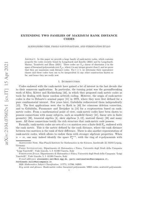 pdf extending two families of maximum rank distance codes