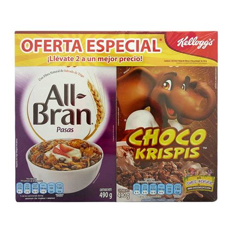 Cereal Kellogg S All Bran Pasas 490 G Y Choco Krispis 490 G Walmart