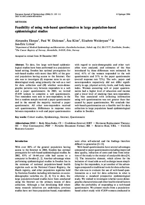 pdf feasibility of using web based questionnaires in large population based epidemiological