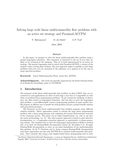 pdf solving large scale linear multicommodity flow problems with an active set strategy and