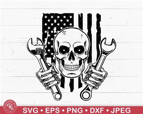 US Skull Mechanic Svg Mechanic Logo Patriotic Skull Wrenches Garage