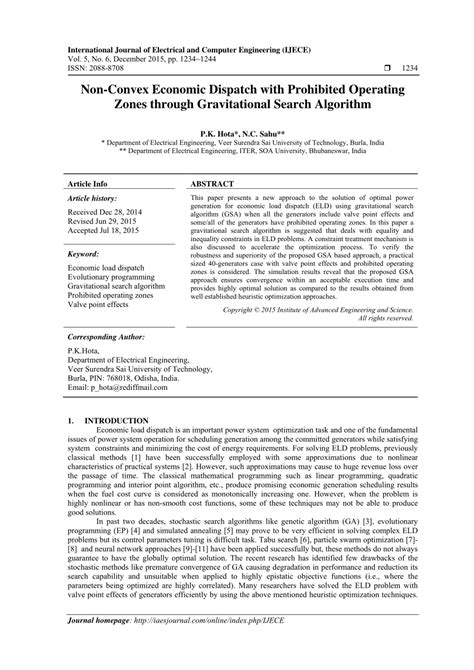 pdf non convex economic dispatch with prohibited operating zones through gravitational search