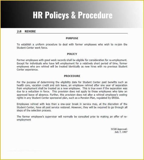 Free Company Policies And Procedures Template Of Hr Policy Procedure