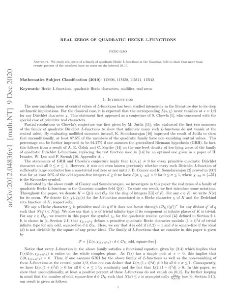 pdf real zeros of quadratic hecke l functions